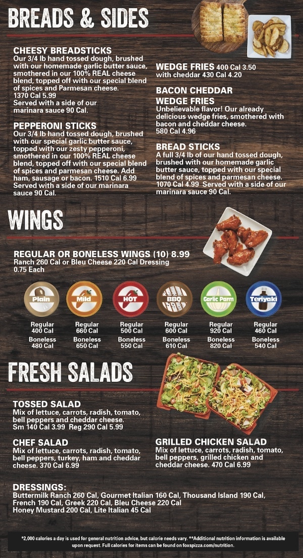 MENU Pizza Menu & Discount Coupons | Foxs Pizza Johnson City TN