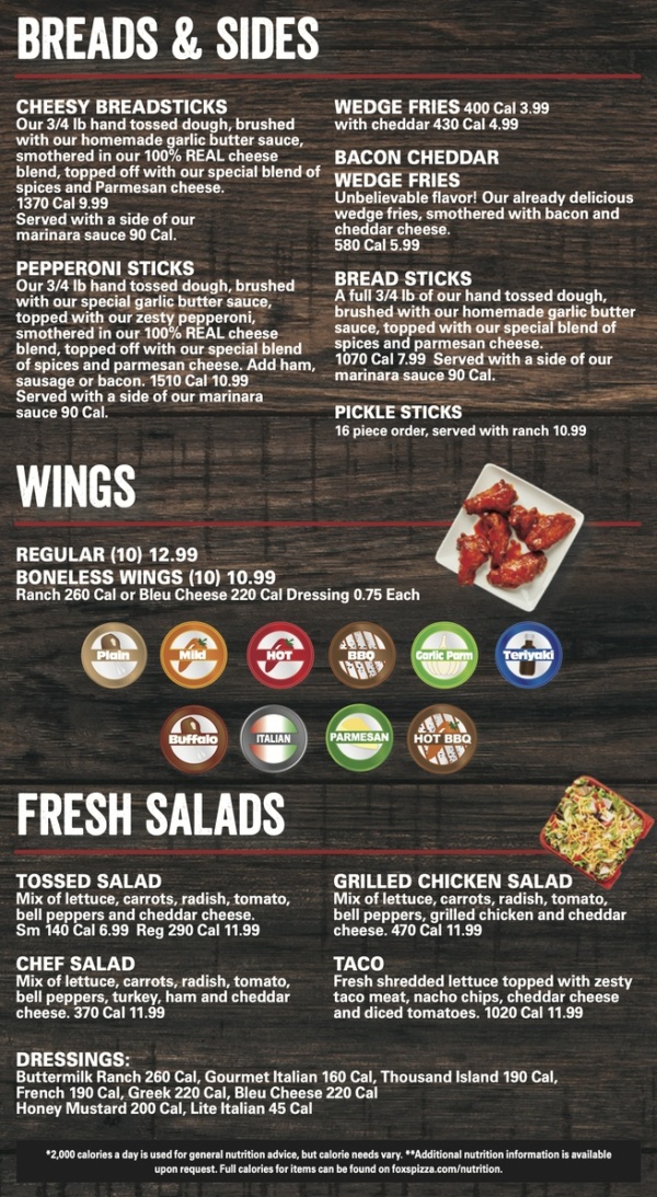 MENU Pizza Menu & Discount Coupons | Foxs Pizza Johnson City TN